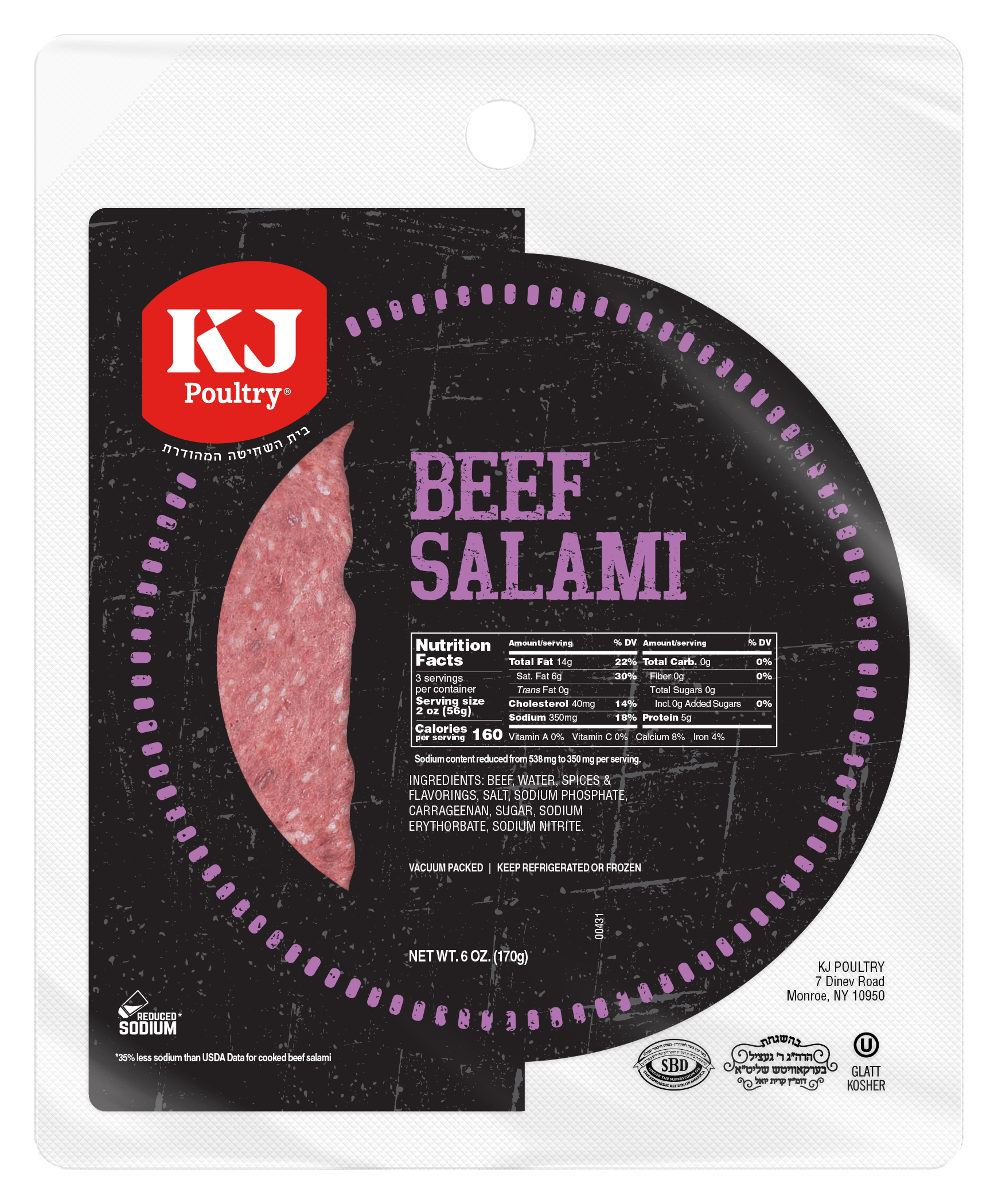 KJ Kosher Sliced Beef Salami | Bold Flavor at Satmar Meats – Satmar ...